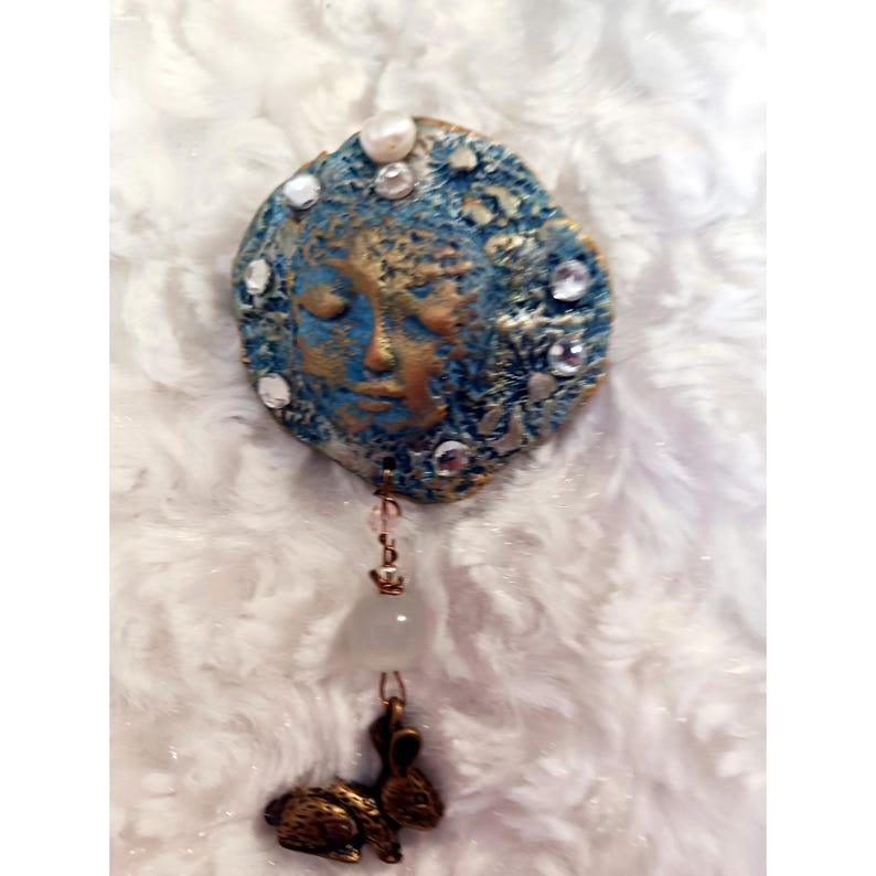 Goddess Aphrodite With Rabbit, Selenite, Freshwater Pearl Brooch Pin ...