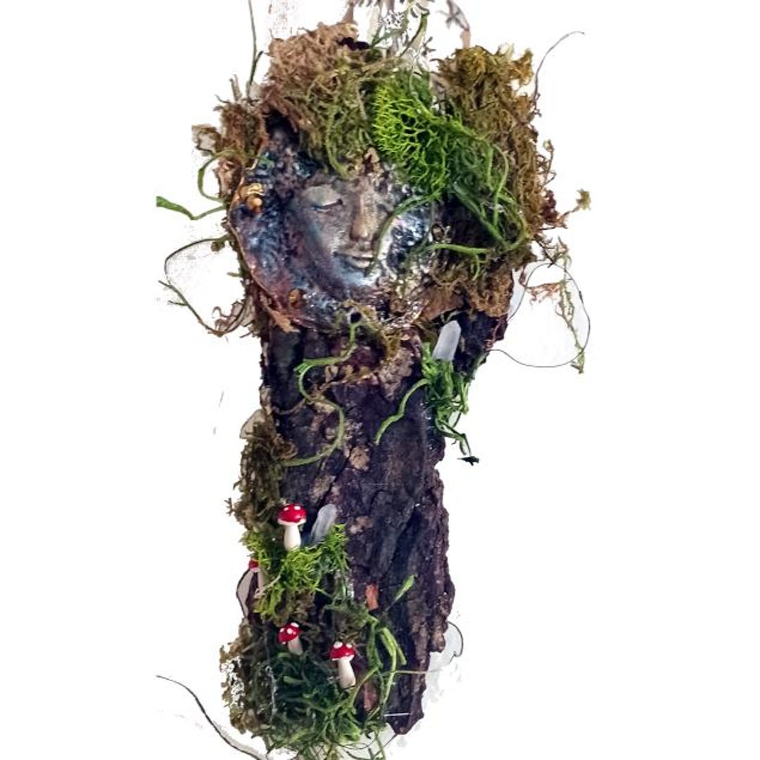 Tree Dryad Spirit Decor: Salem MA Tree Bark Art, Quartz Crystals & Moss ...