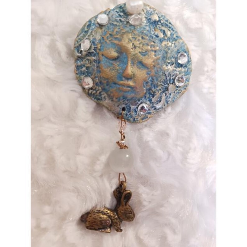 Goddess Aphrodite With Rabbit, Selenite, Freshwater Pearl Brooch Pin ...