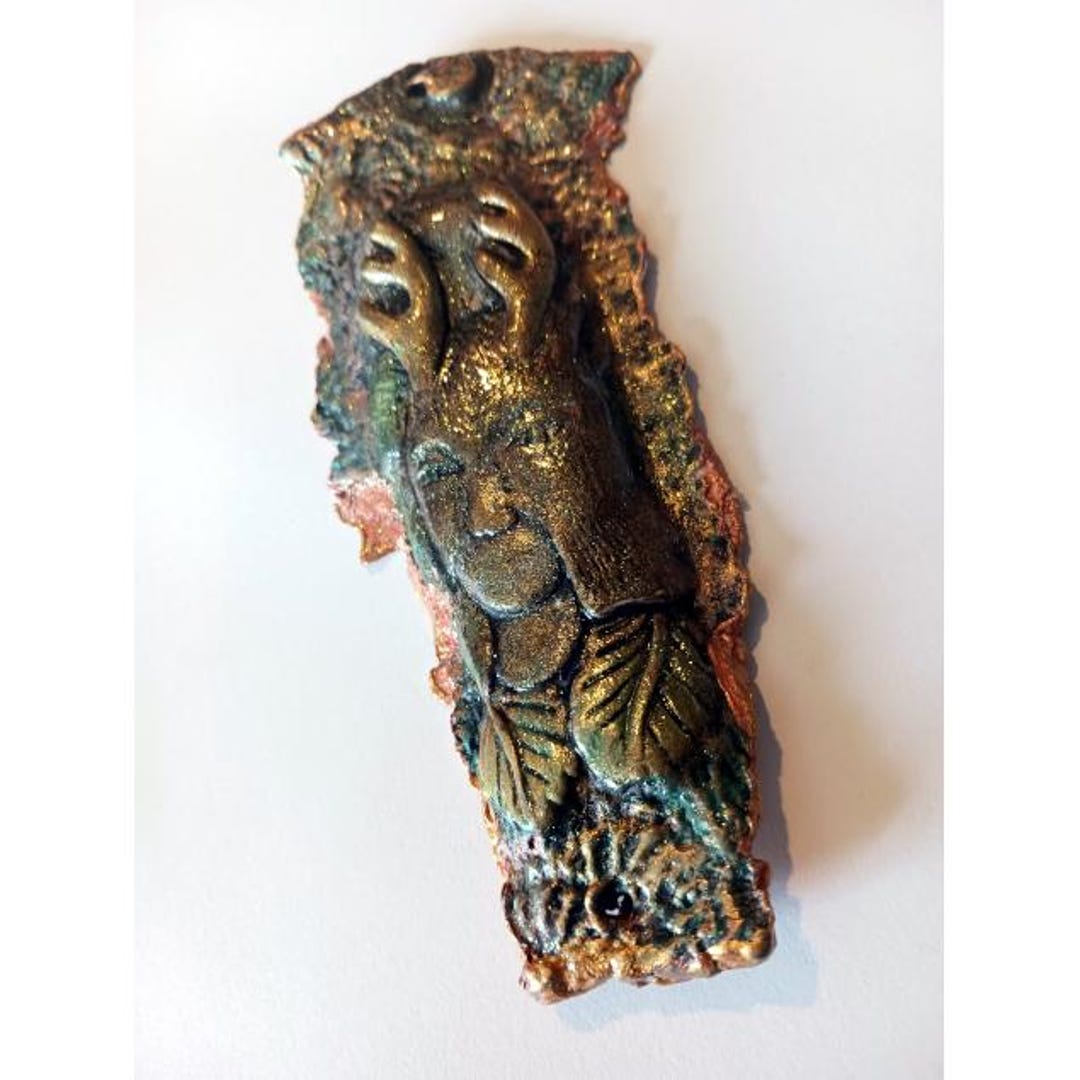 Ancient Antlered Shaman Spirit Face: OOAK Clay Cabochon, DIY Ornament ...