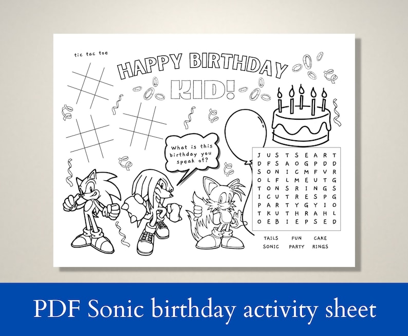 Printable Sonic Birthday Activity Sheet, Pdf Download, Party Activity ...