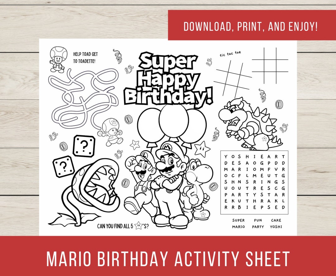 Pdf Super Mario Birthday Activity Printable, Party Favor, Party ...