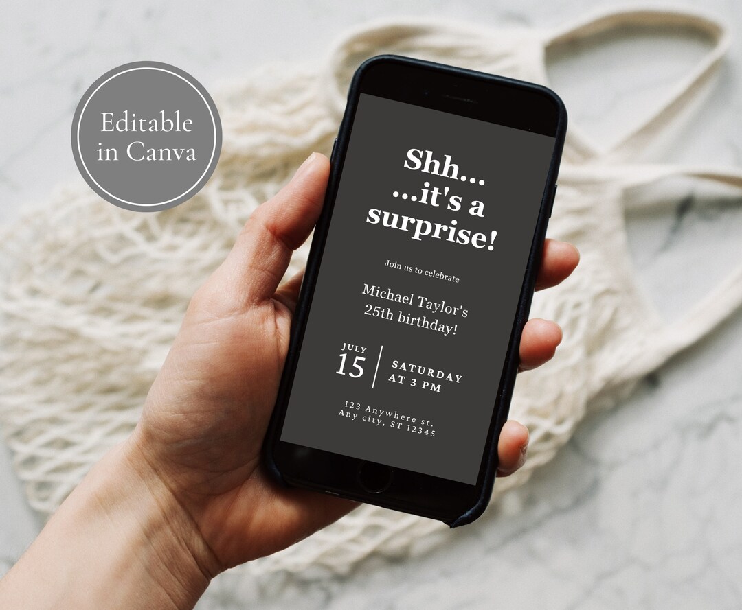 Surprise Party Text Invitation, Minimal Event Invite, Mobile Invite ...