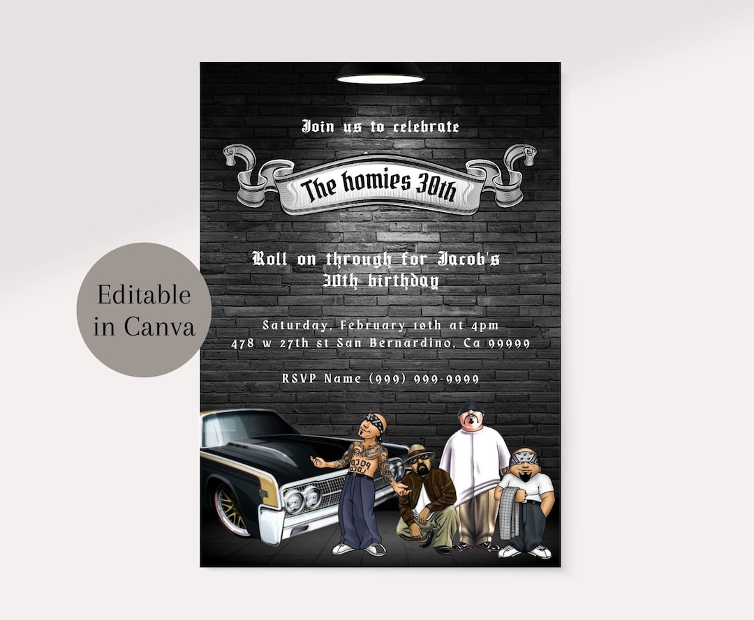 Editable Cholo Theme Birthday Invitation, Canva Template, Guys 30th ...