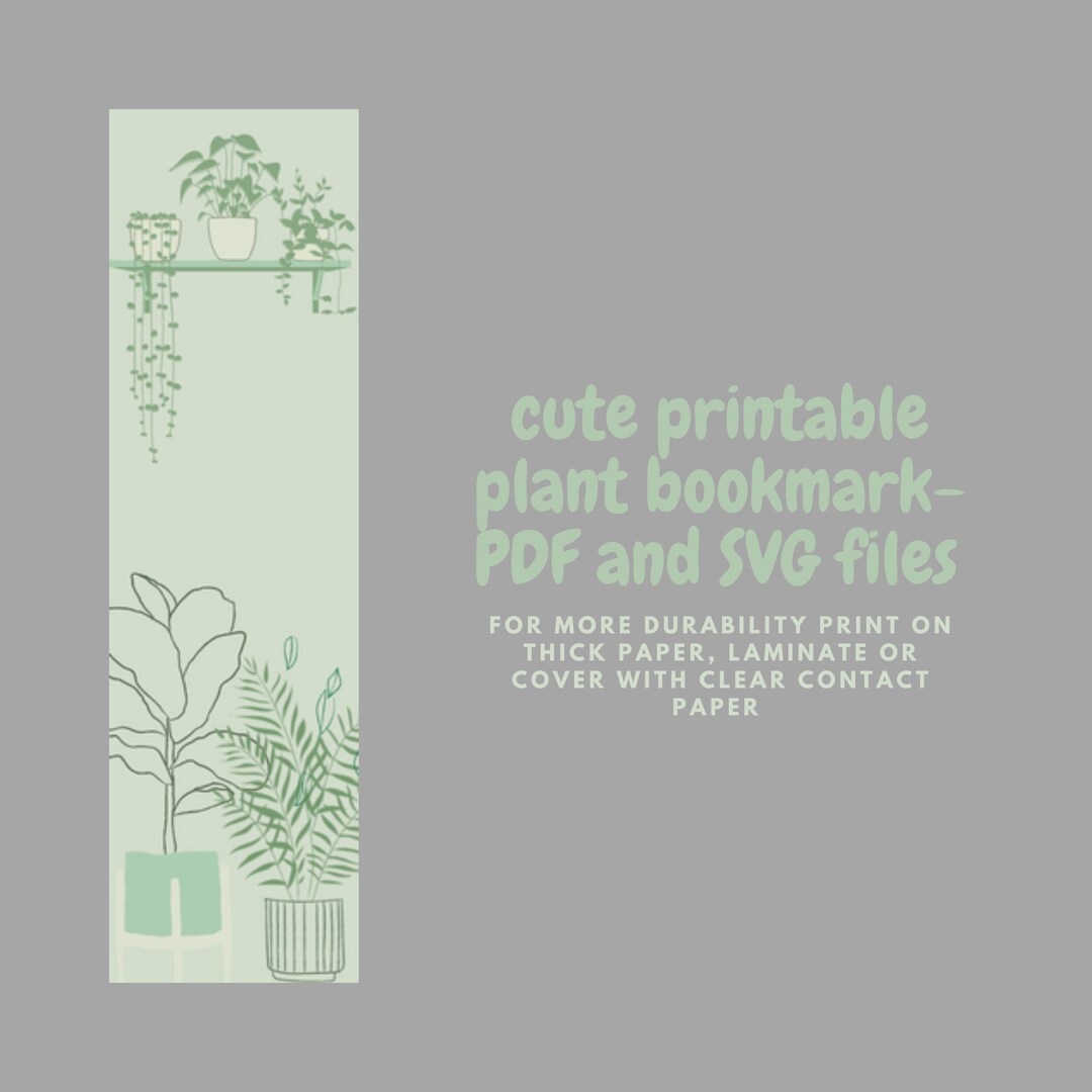 Cute Plant Printable Bookmark - PDF and SVG Files - Etsy