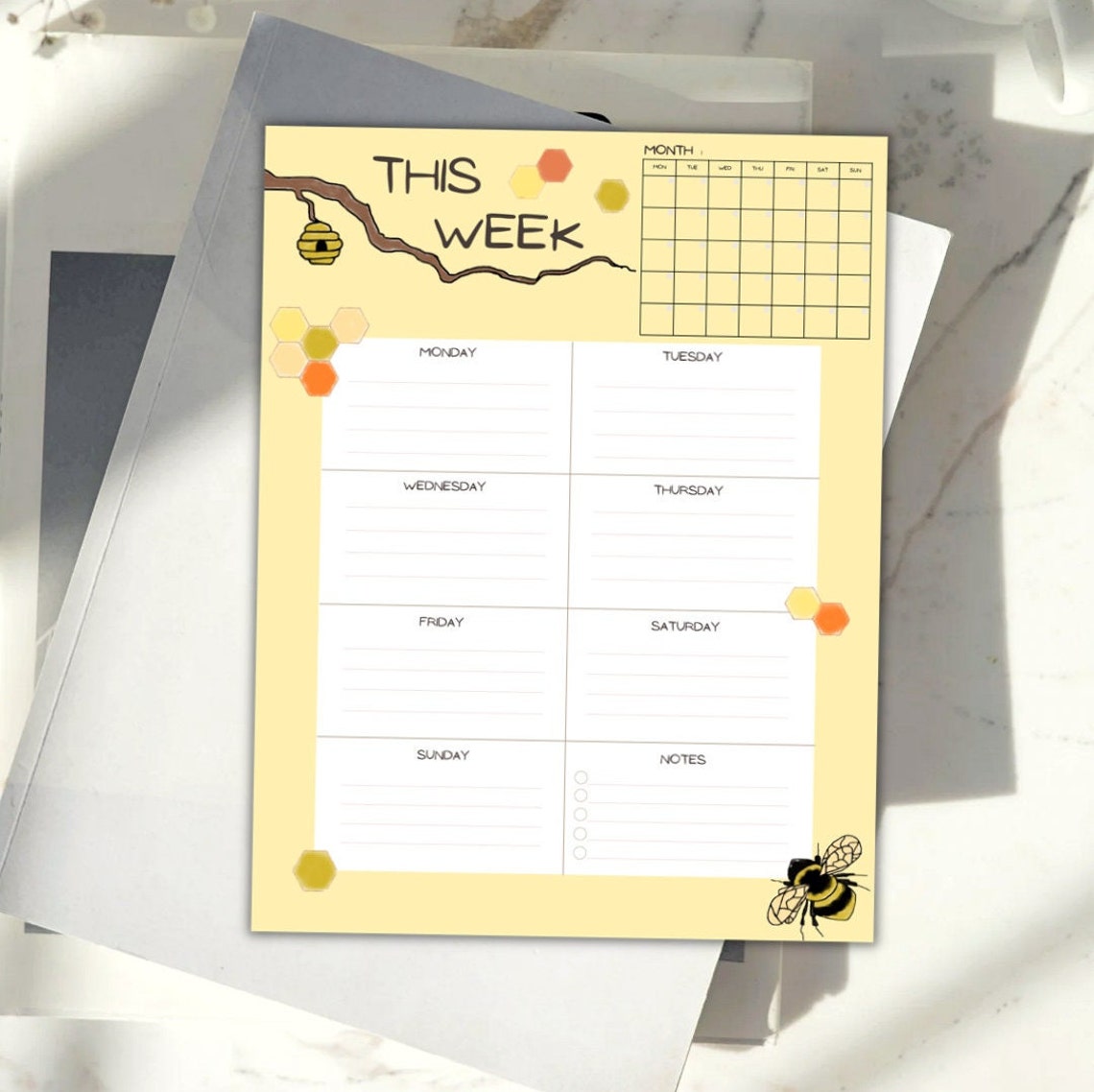 Undated Bee Weekly Planner Printable Sun/mon Start Week Planner ...