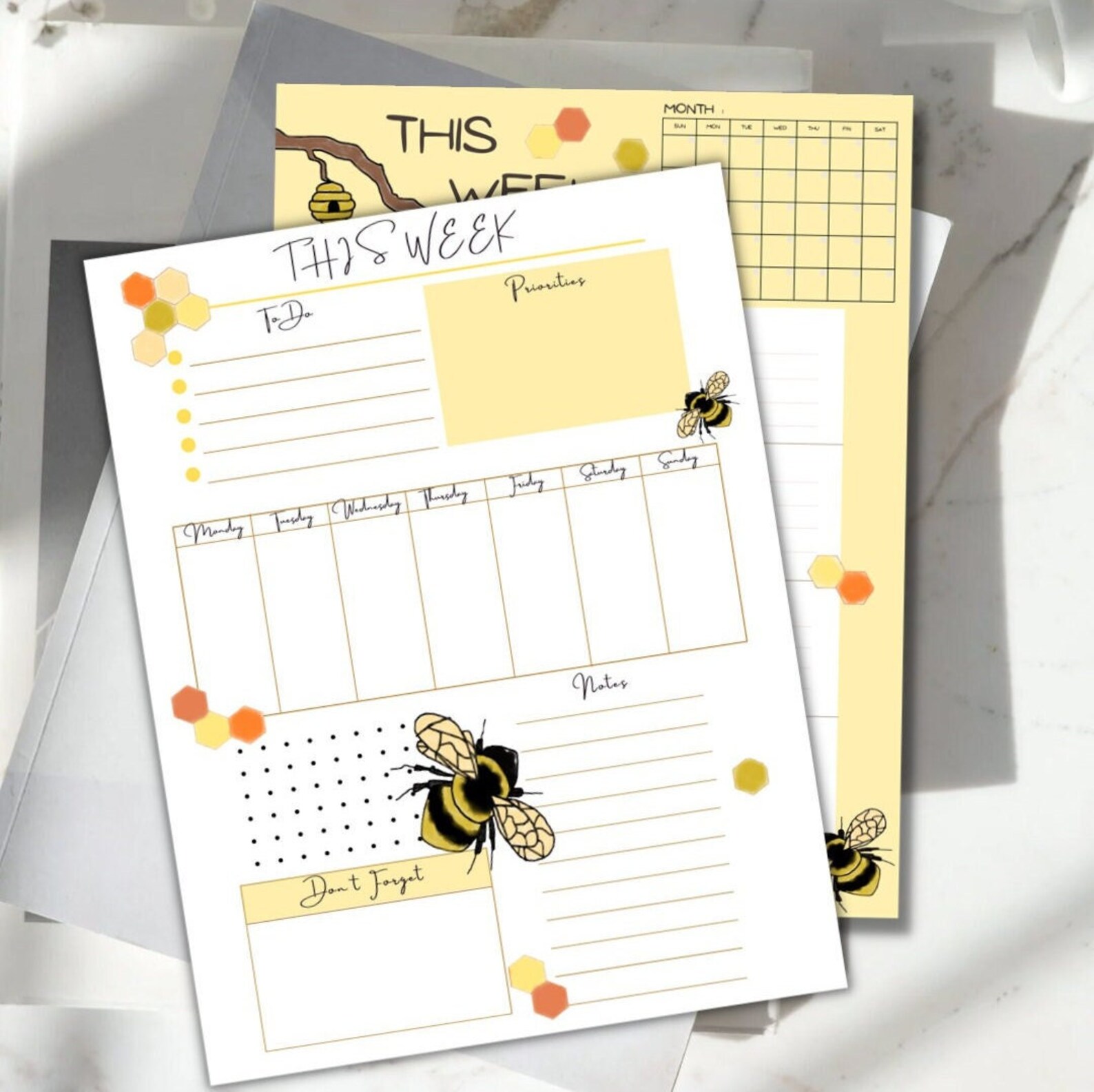 Undated Bee Weekly Planner Printable Sun/mon Start Week Planner ...