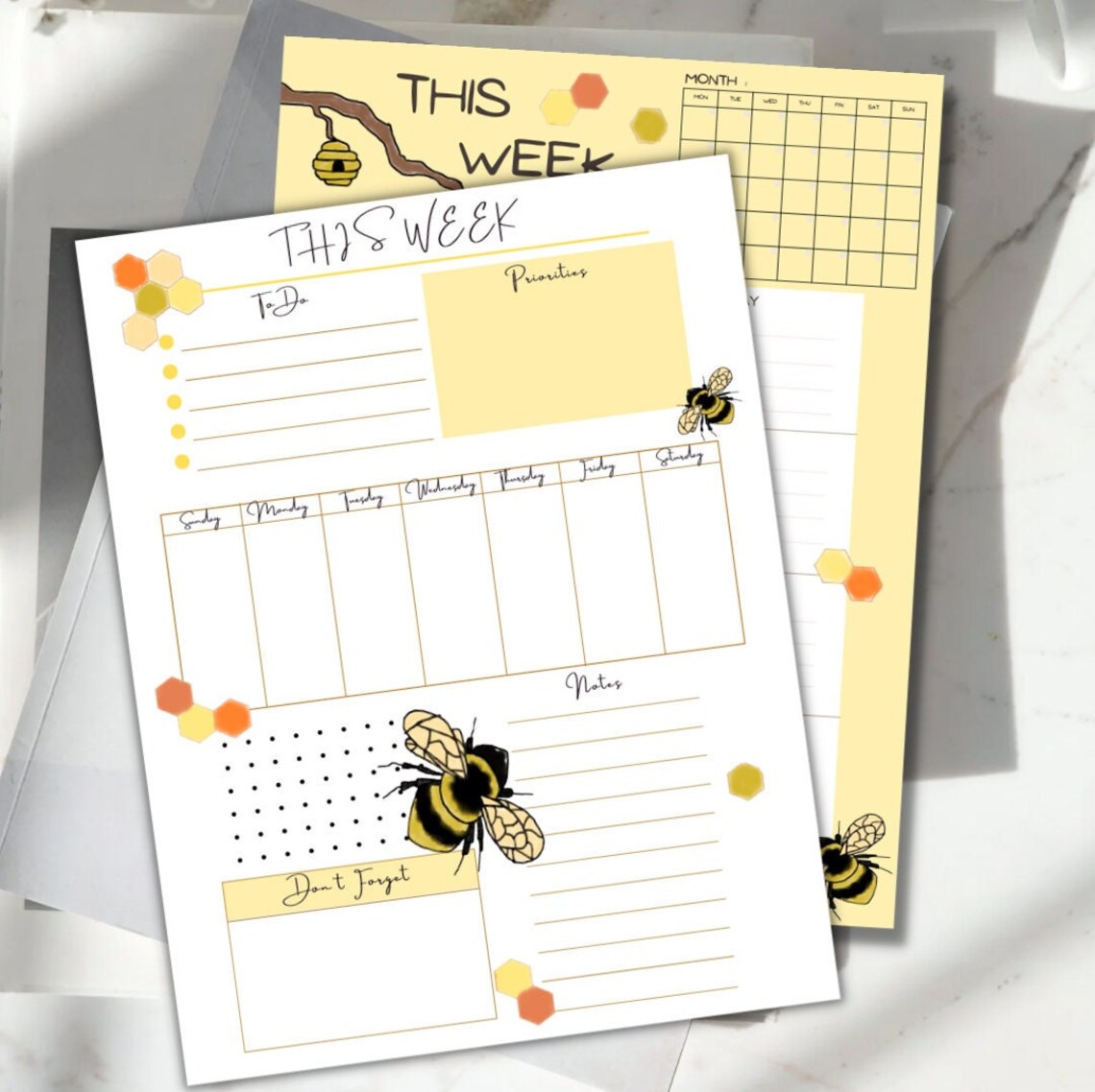 Undated Bee Weekly Planner Printable Sun/mon Start Week Planner ...