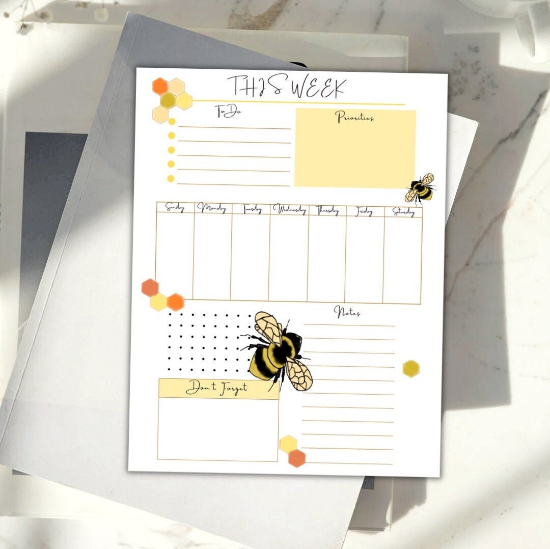Undated Bee Weekly Planner Printable Sun/mon Start Week Planner ...