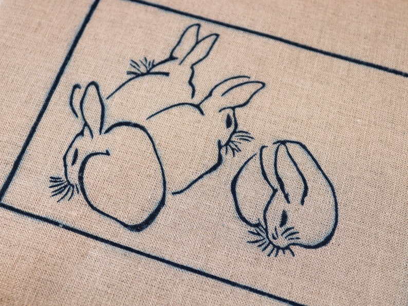 Hokusai's Rabbits: a Hand-block Wall Art Print in Natural Indigo Dye on ...