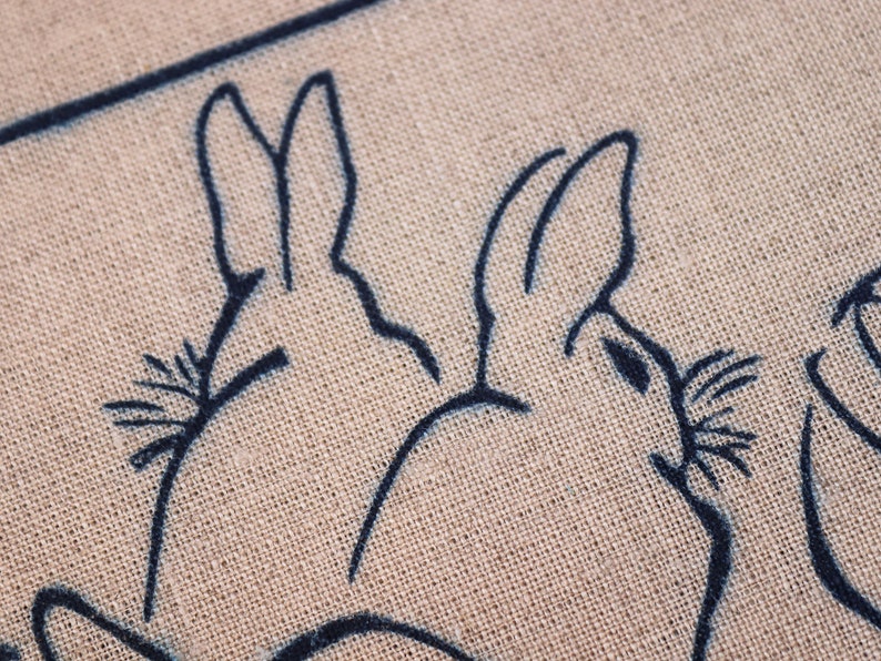 Hokusai's Rabbits: a Hand-block Wall Art Print in Natural Indigo Dye on ...