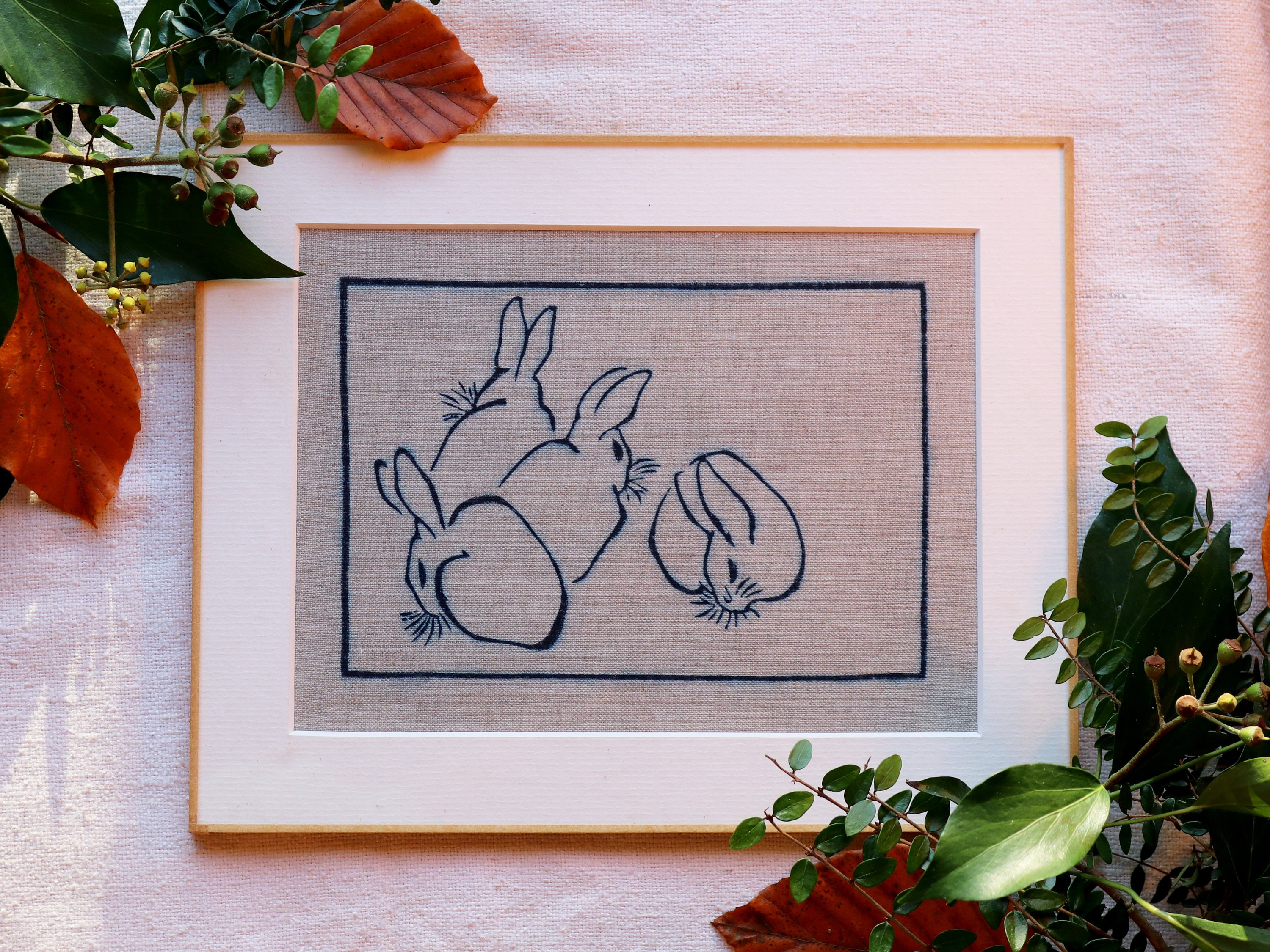 Hokusai's Rabbits: a Hand-block Wall Art Print in Natural Indigo Dye on ...