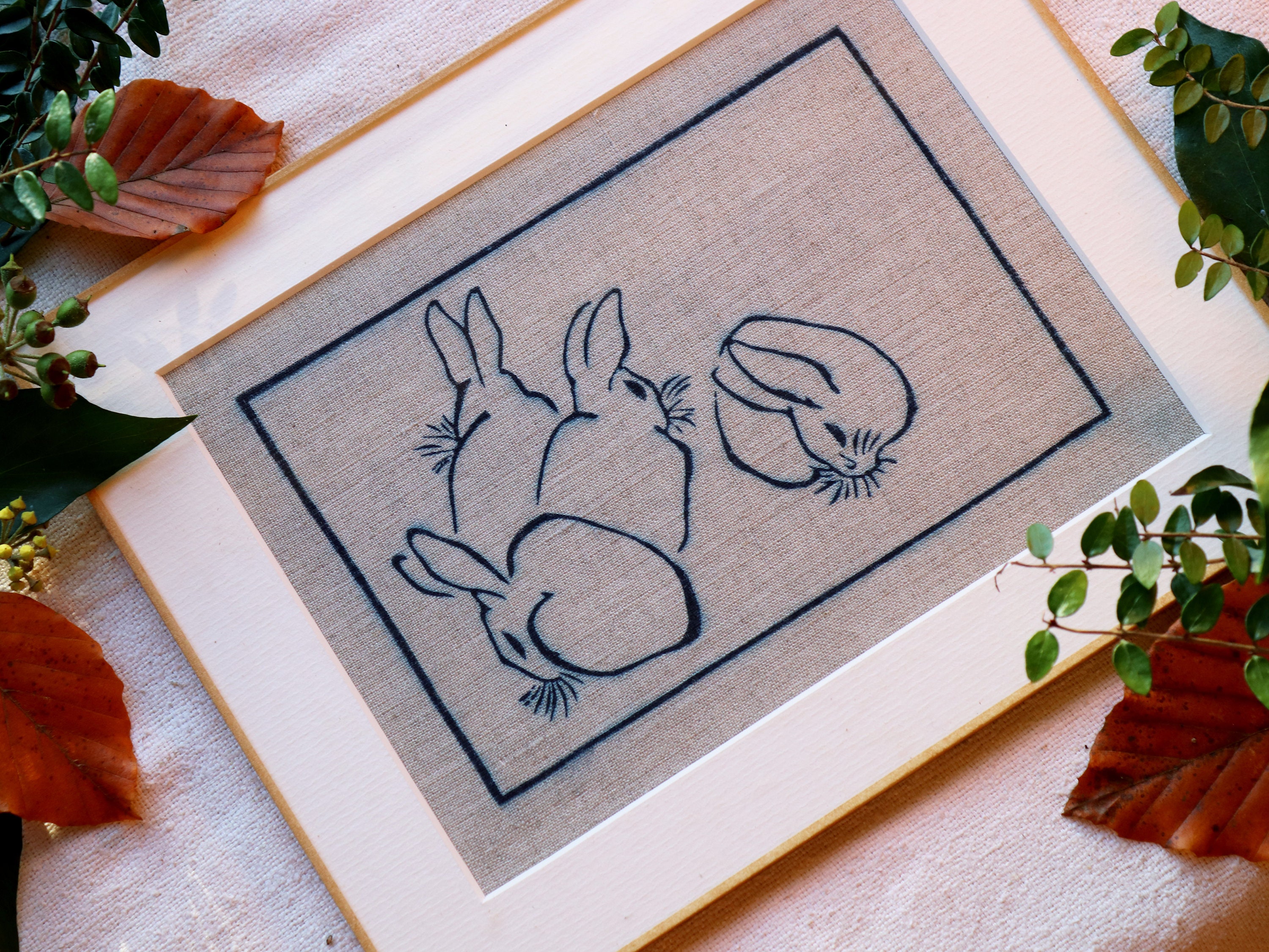 Hokusai's Rabbits: a Hand-block Wall Art Print in Natural Indigo Dye on ...