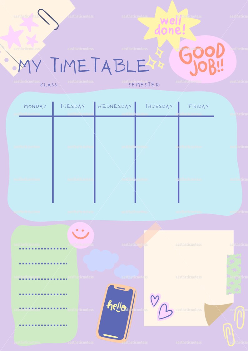 Cute Aesthetic School Timetable Planner - Etsy