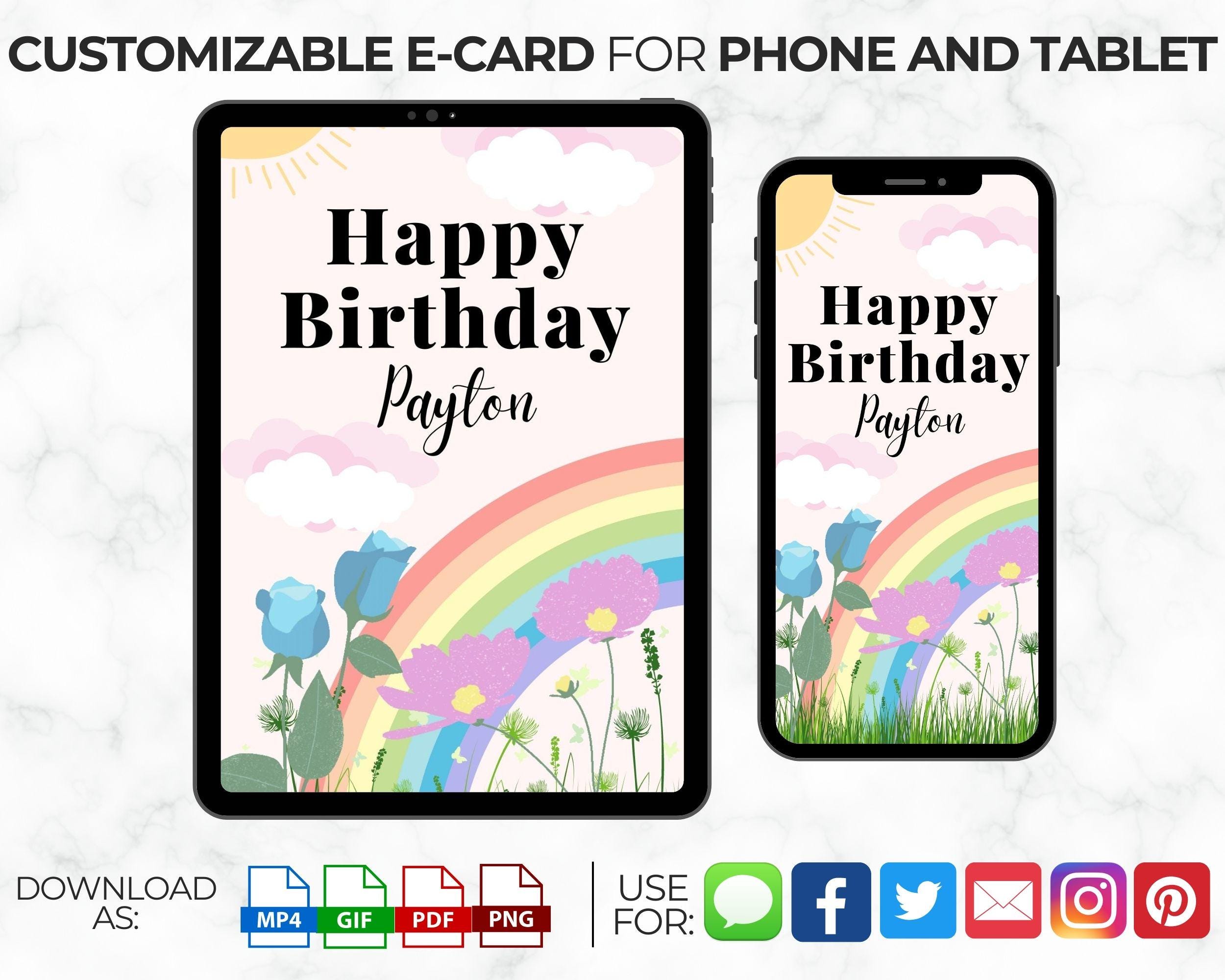 Editable Digital Birthday Card Template | Rainbow Floral Birthday E ...