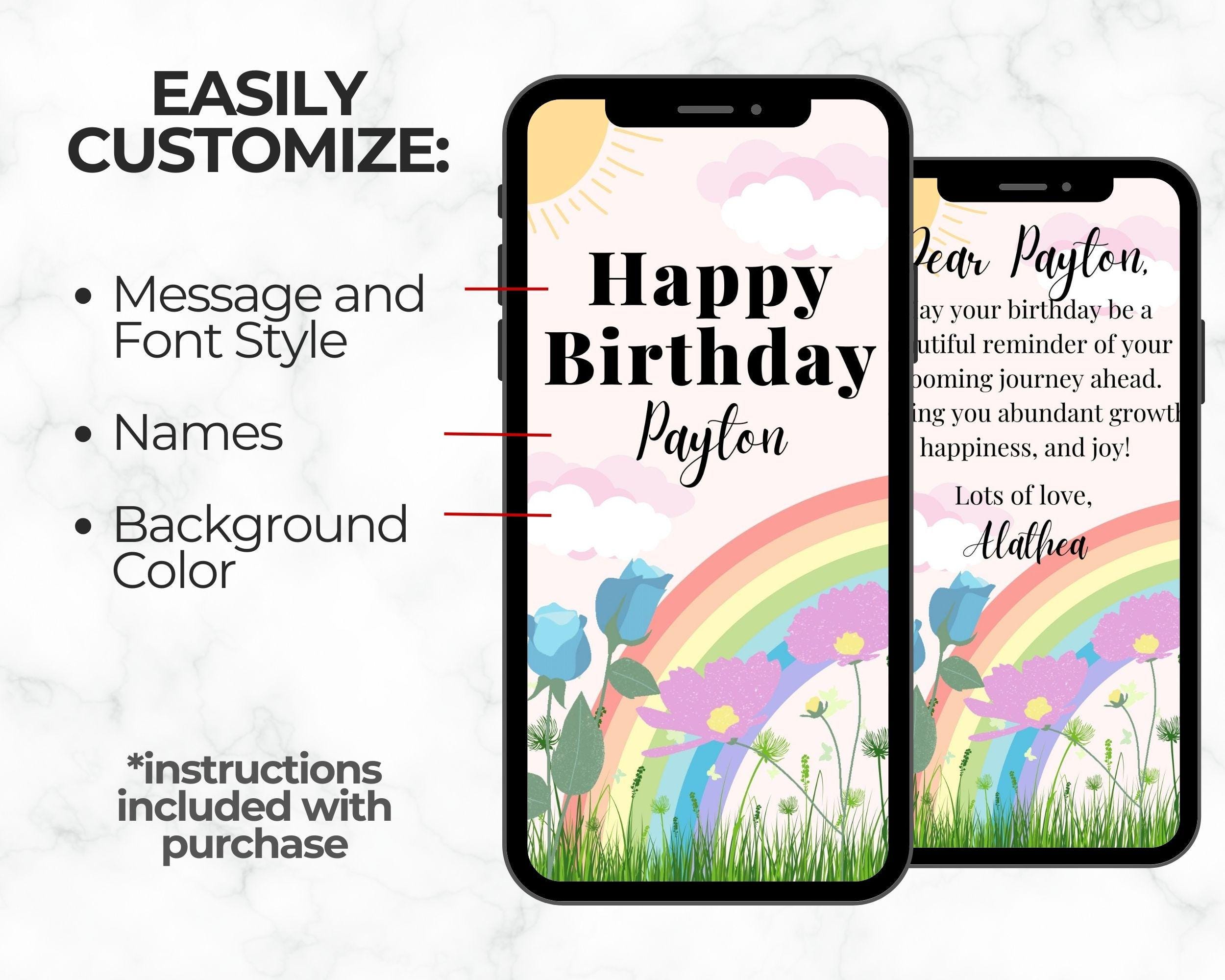 Editable Digital Birthday Card Template | Rainbow Floral Birthday E ...