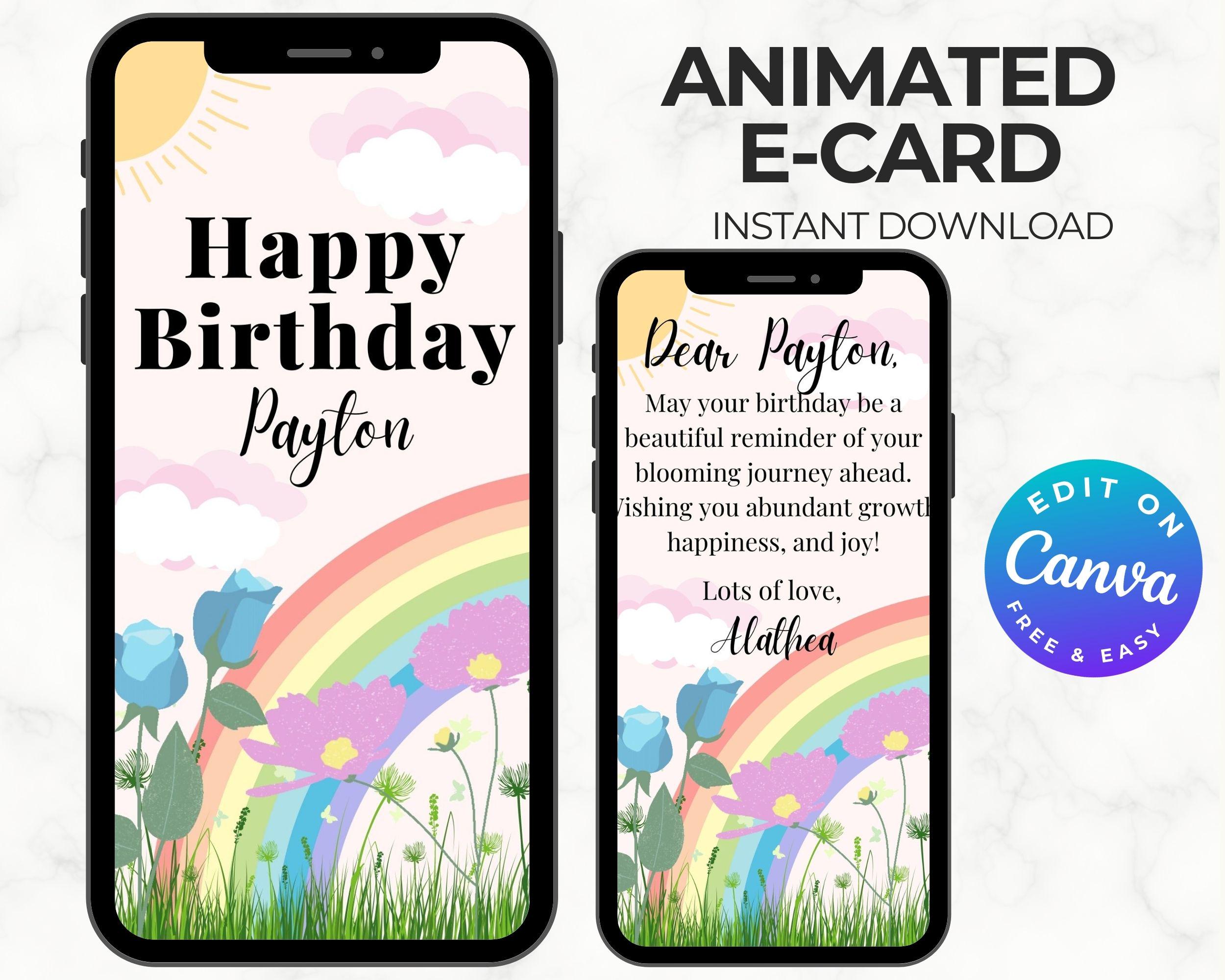 Editable Digital Birthday Card Template | Rainbow Floral Birthday E ...