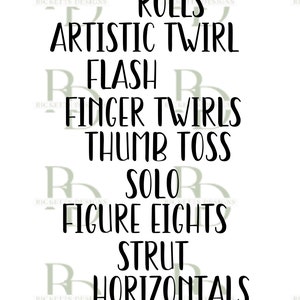 Baton Twirling Word List SVG, Two Files Included - Words and Silhouette ...