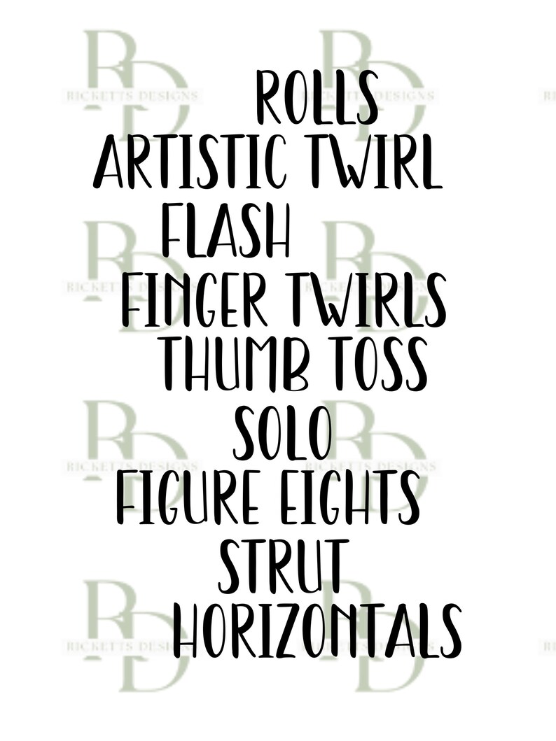 Baton Twirling Word List SVG, Two Files Included - Words and Silhouette ...