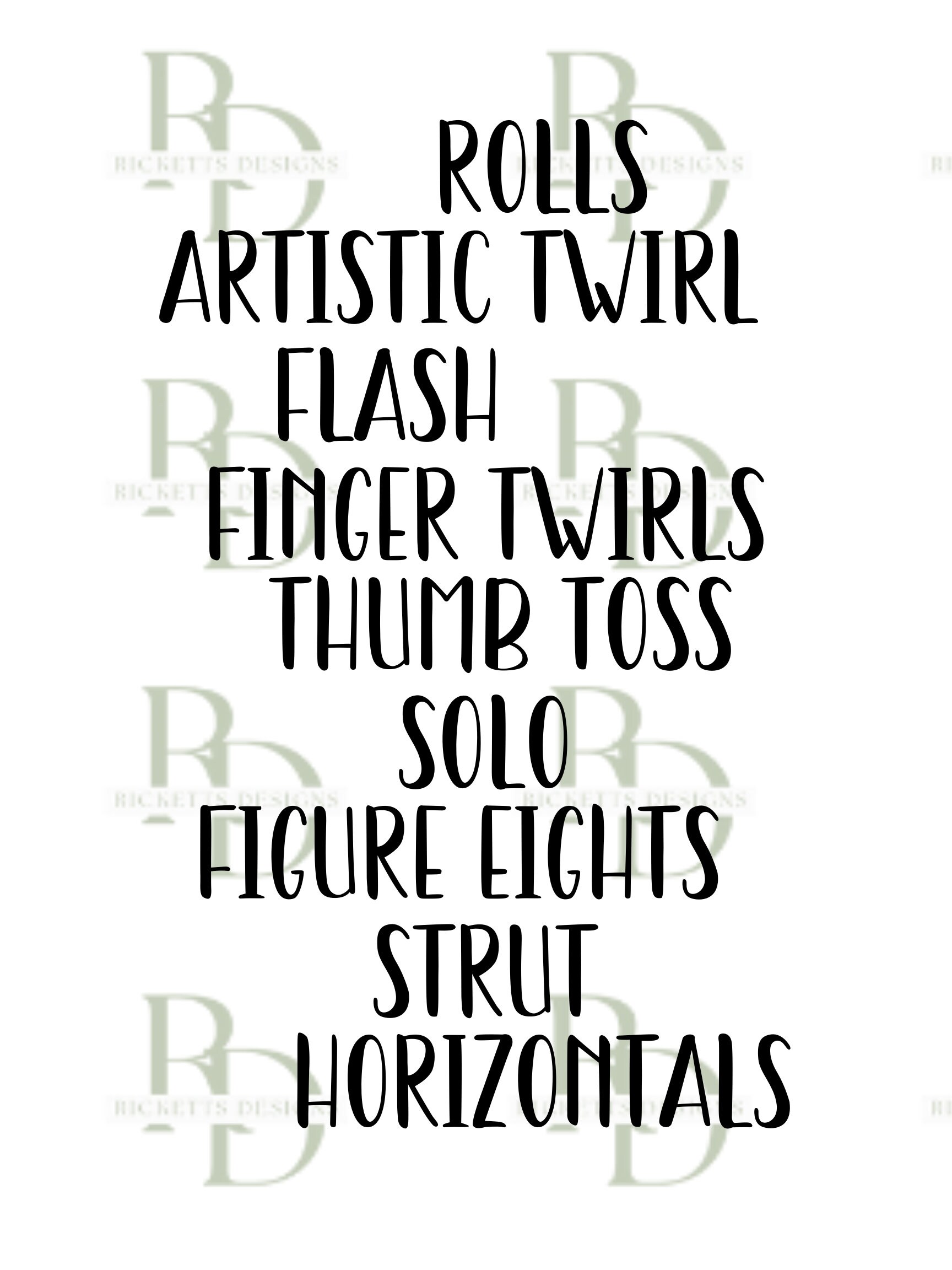 Baton Twirling Word List SVG, Two Files Included - Words and Silhouette ...