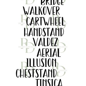 Acro Dance Word List SVG, Two Files Included - Words and Silhouette ...