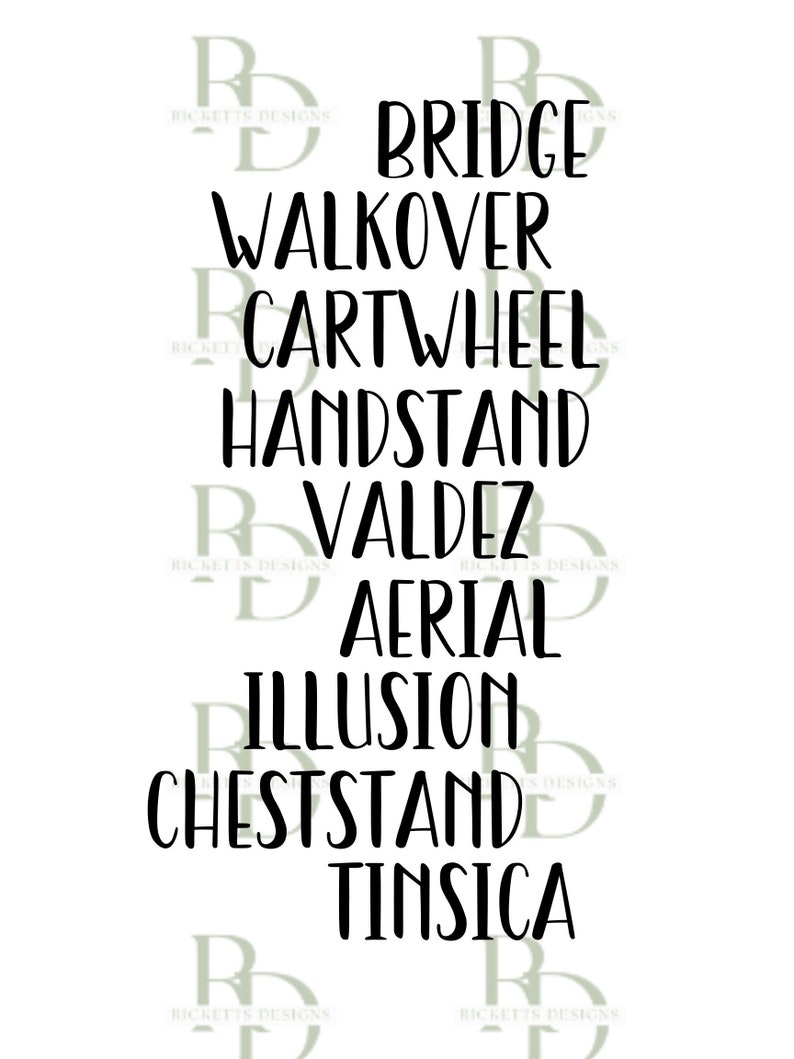 Acro Dance Word List SVG, Two Files Included - Words and Silhouette ...
