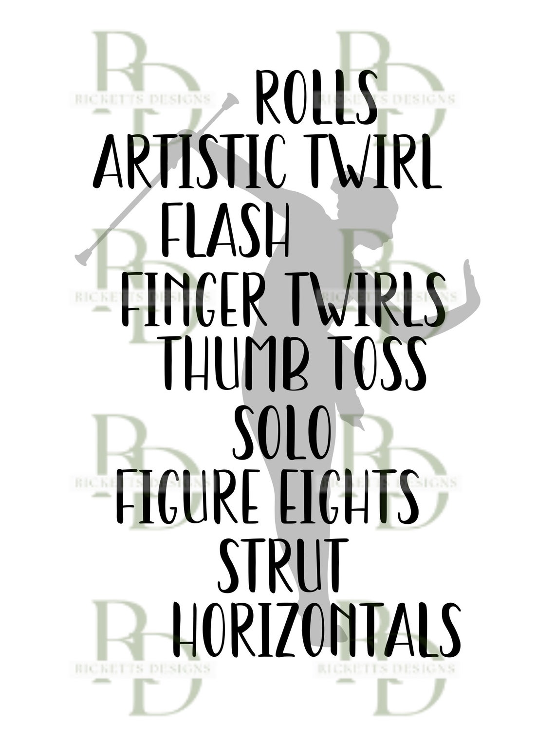 Baton Twirling Word List SVG, Two Files Included - Words and Silhouette ...