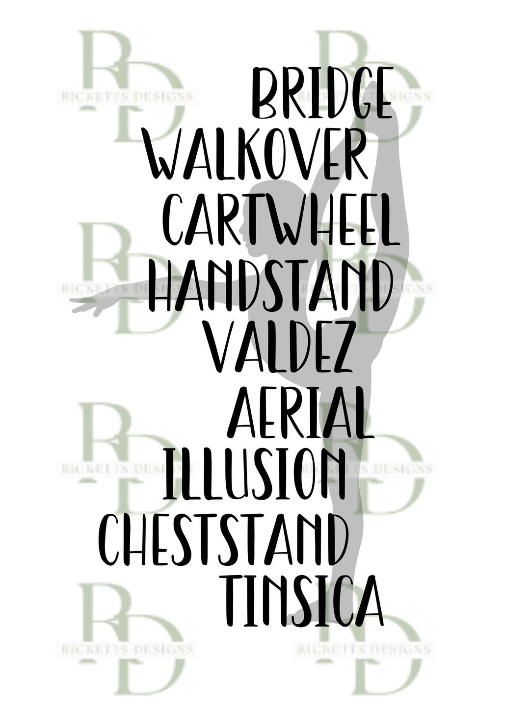 Acro Dance Word List SVG, Two Files Included - Words and Silhouette ...