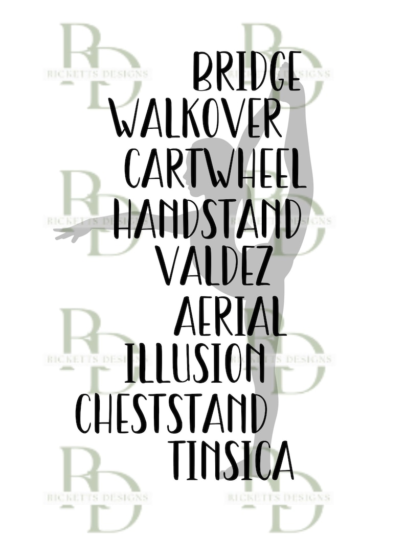 Acro Dance Word List SVG, Two Files Included - Words and Silhouette ...