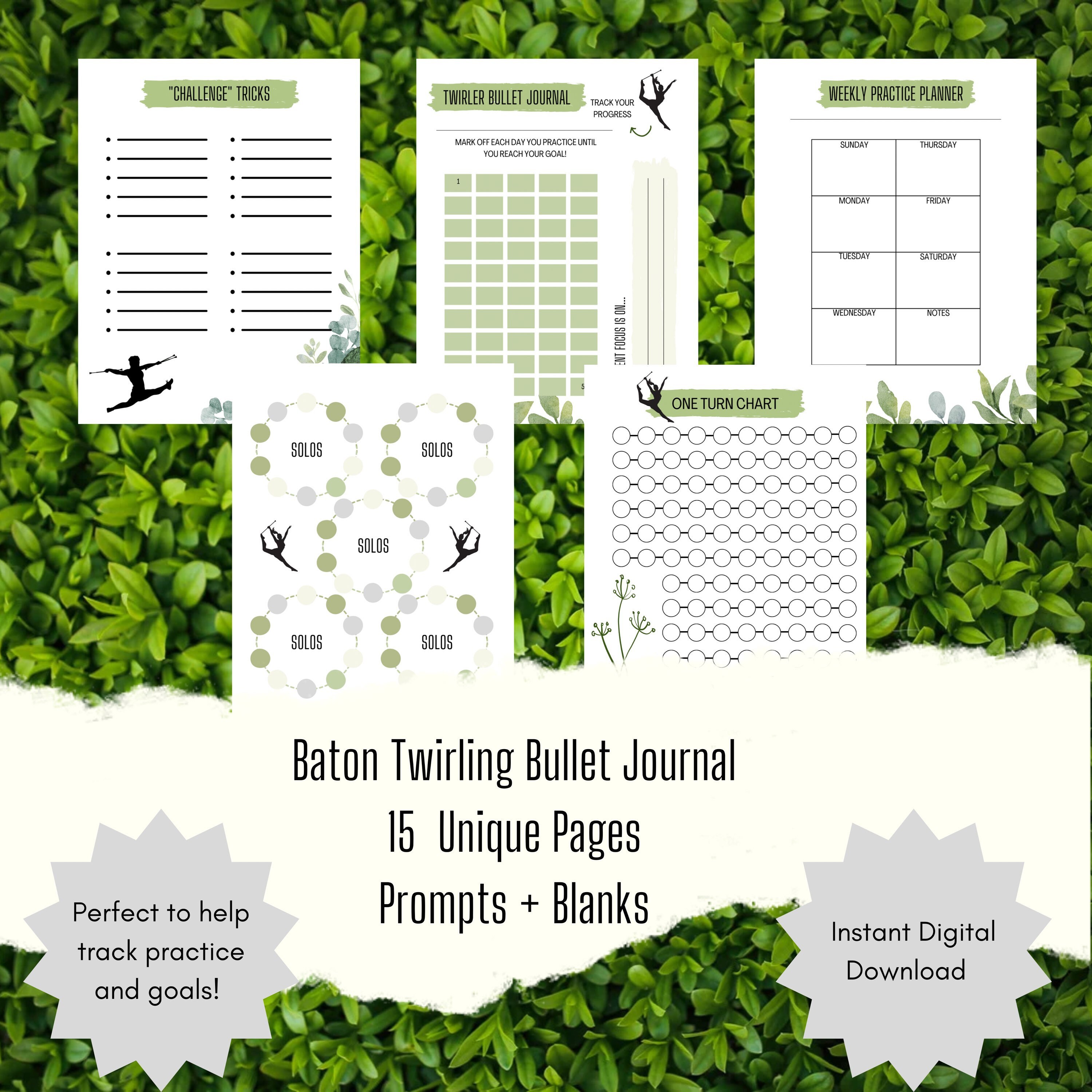 Baton Twirling Bullet Journal, Digital Download, Printable Baton ...