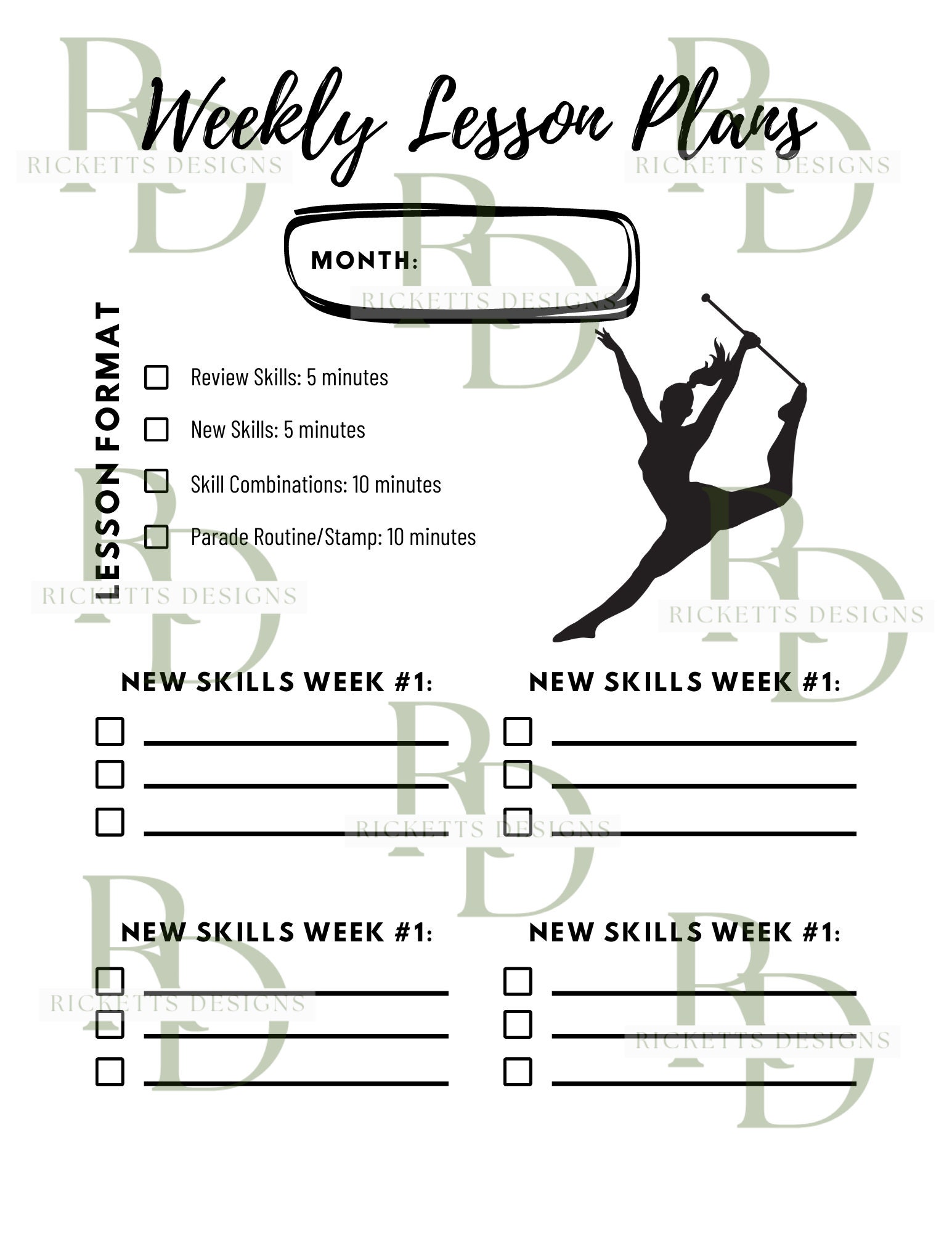 Baton Twirling Lesson Plan Digital Download, Printable Baton Lesson ...