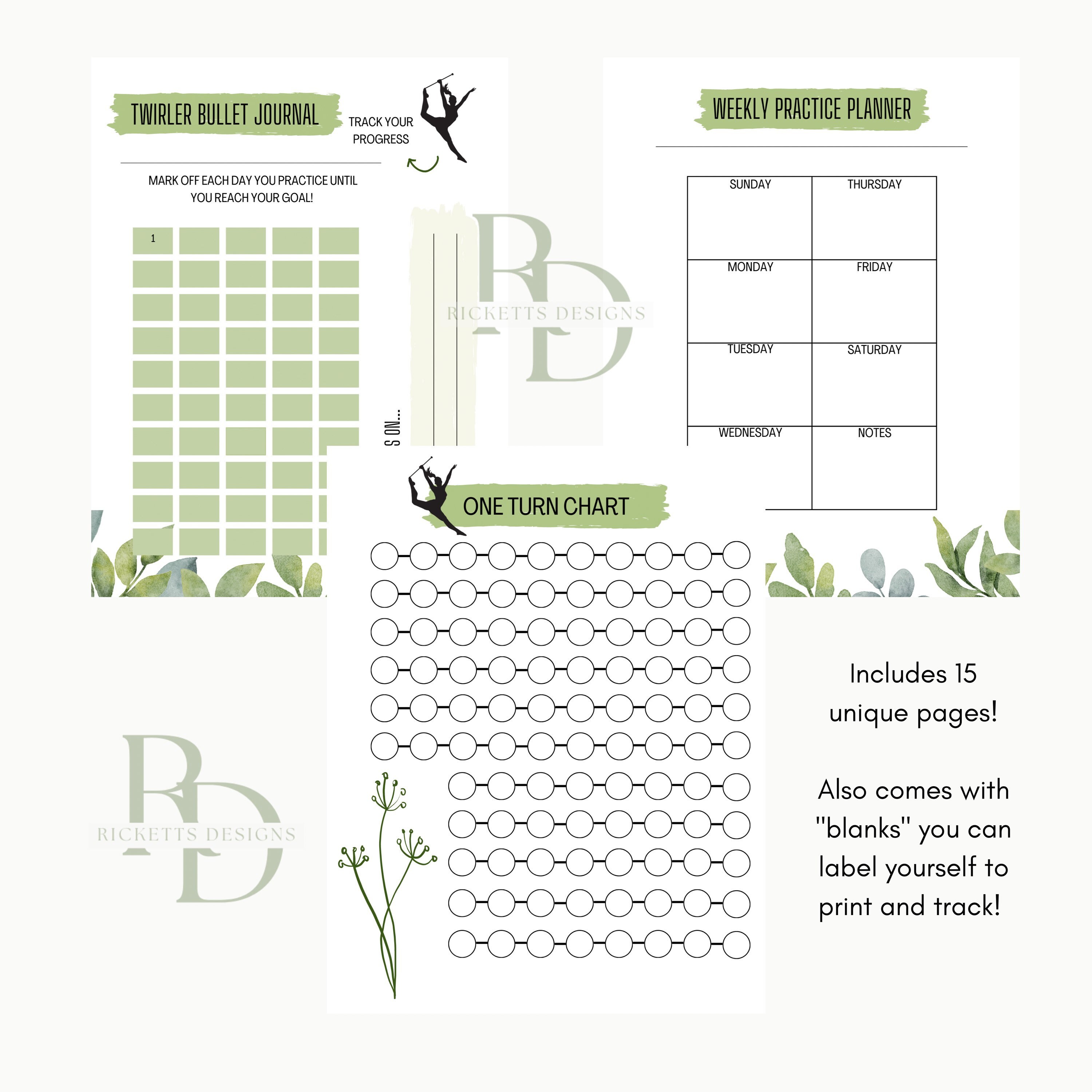 Baton Twirling Bullet Journal, Digital Download, Printable Baton ...