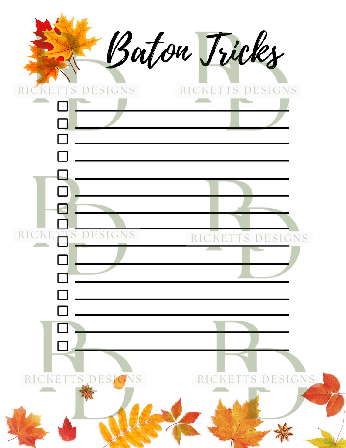 Baton Twirling Practice Sheets, Digital Download, Printable Baton ...