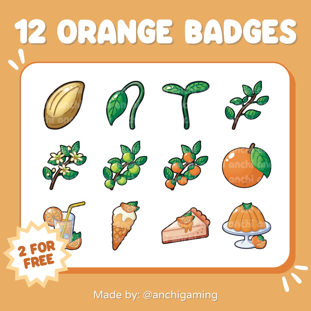 12 Cute Orange Sub Badges/bit Badges/cheer Badges/channel Points ...