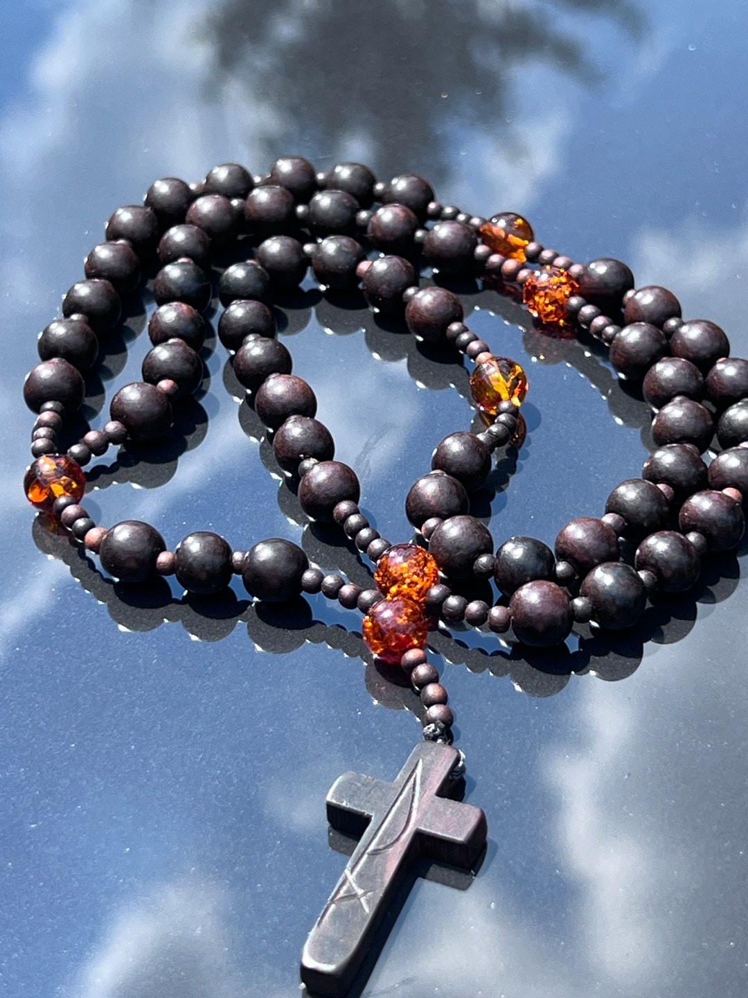 Royal Catholic Rosary Necklace Tiger Ebony Amber Cognac ...