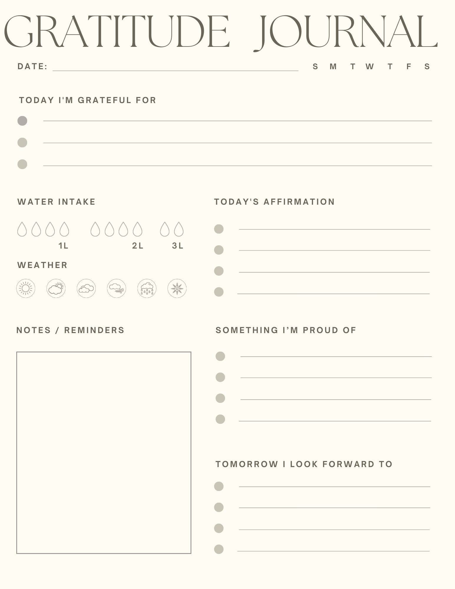 Daily Gratitude Journal, Mindfulness Log, Productivity Planner, Self ...