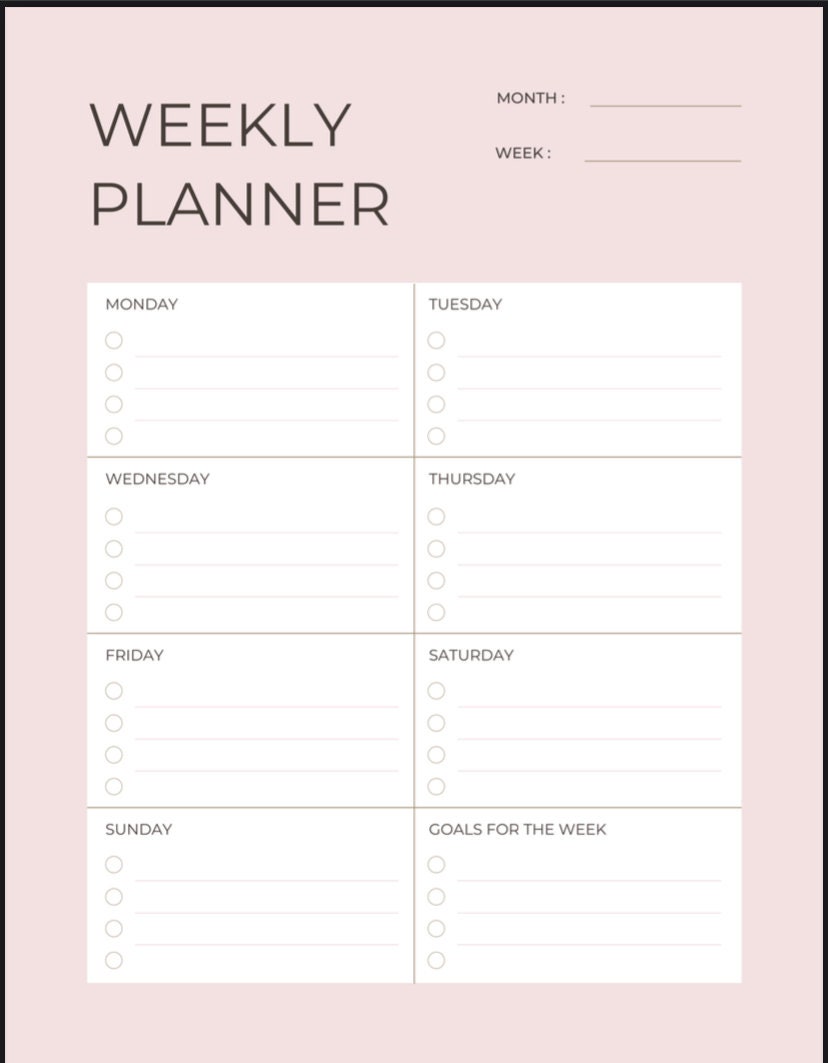 Weekly Planner Printable Landscape, Minimalist Weekly Schedule, Weekly ...
