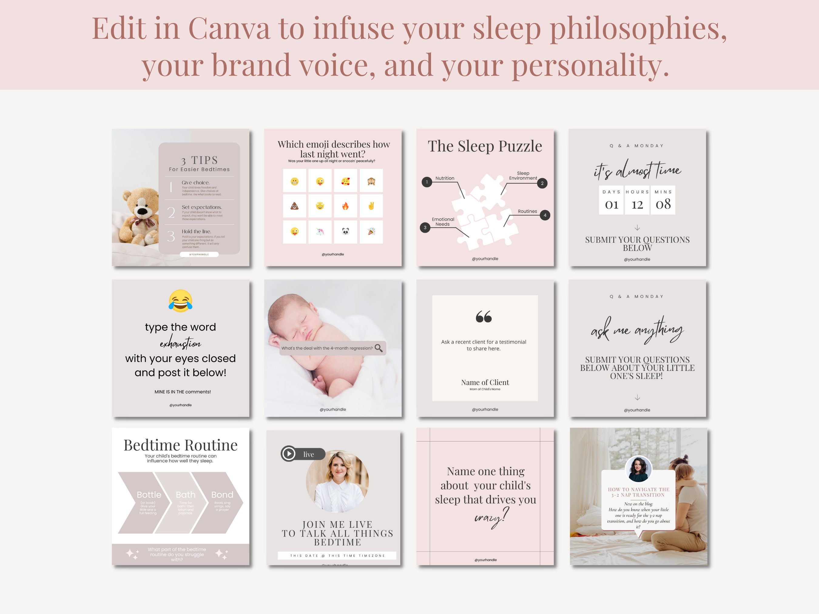 Instagram Templates for Sleep Consultants | Sleep Coach Social Post ...