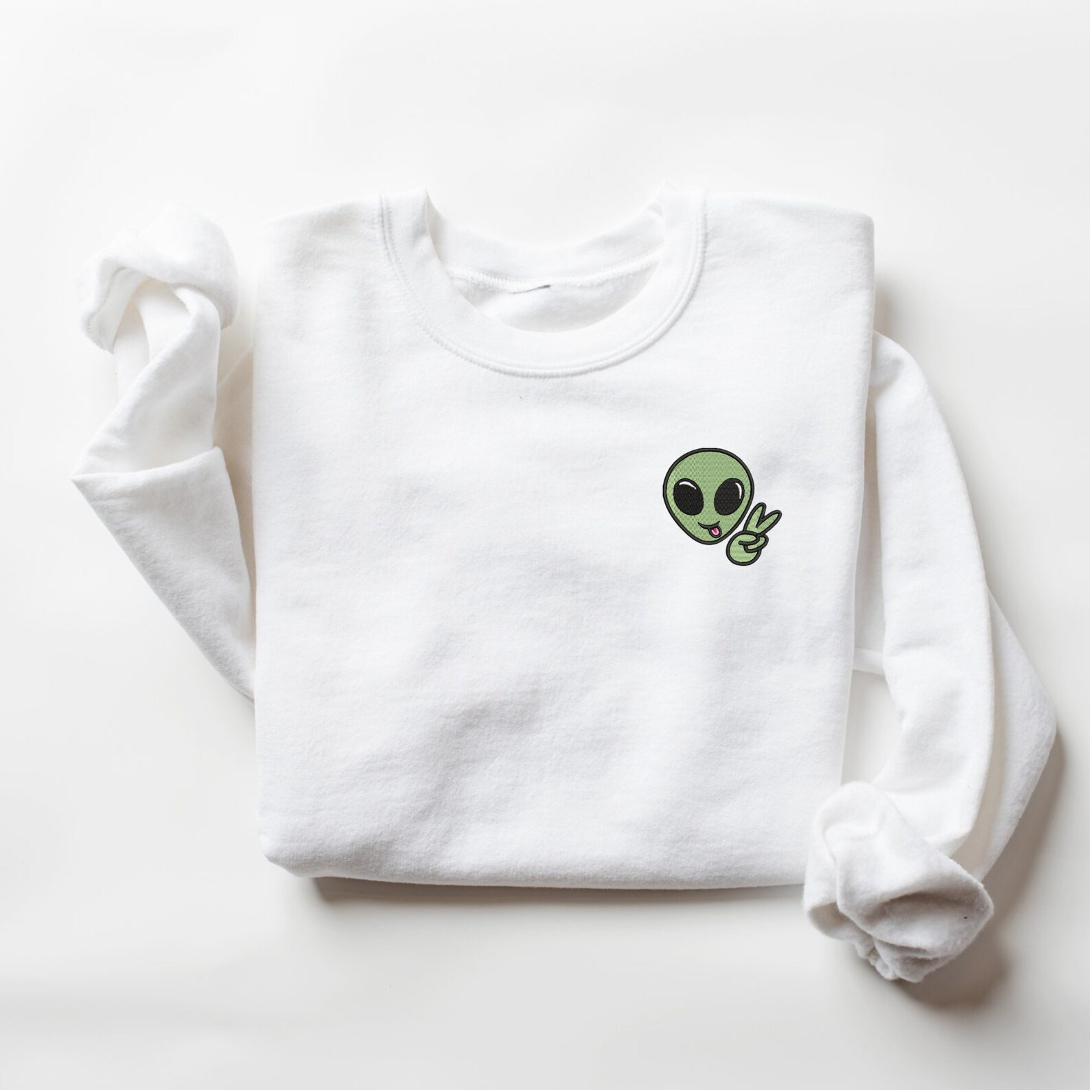 Embroidered Alien Sweatshirt, Crewneck Pullover, Extraterrestrial Peace ...
