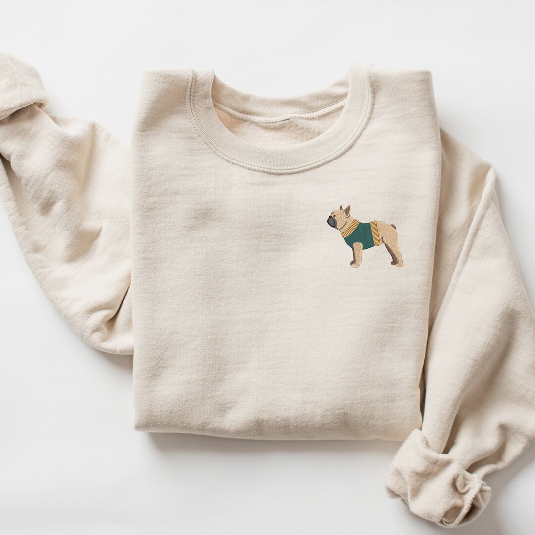 French Bulldog Sweatshirt, Embroidered Frenchie Crewneck Sweatshirt ...