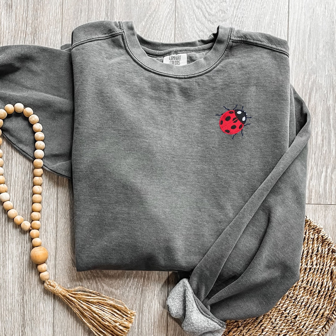 Embroidered Ladybug Crewneck Sweatshirt, Comfort Colors Garment Dyed ...