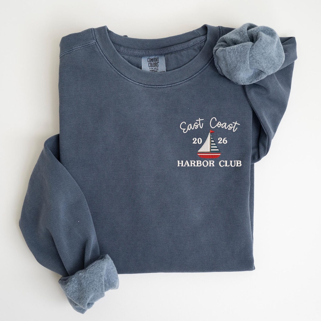 Embroidered Nautical East Coast Crewneck Sweatshirt: Pigment-dyed ...