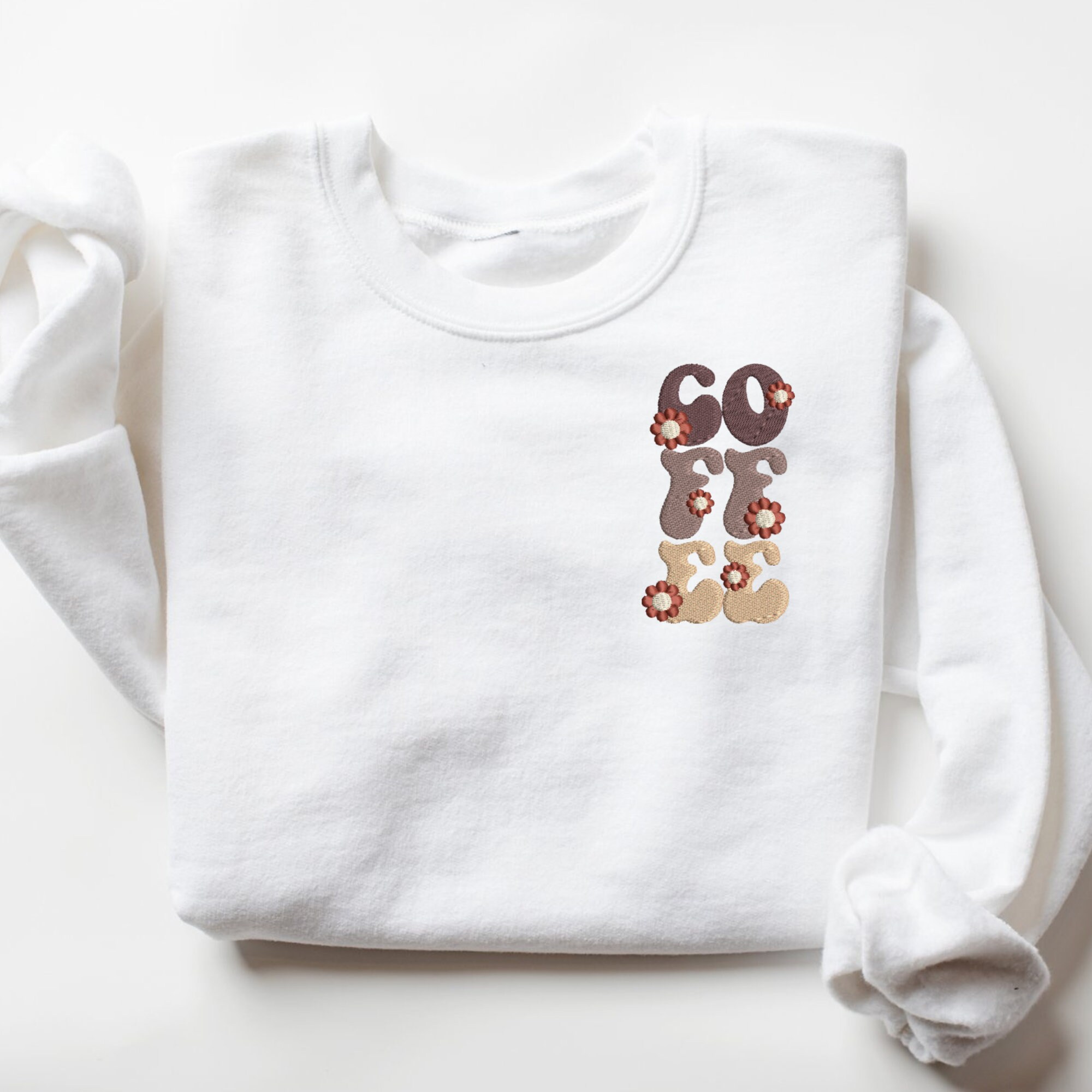 Embroidered Coffee Sweatshirt, Trendy Tonal Coffee Pullover, Coffee ...