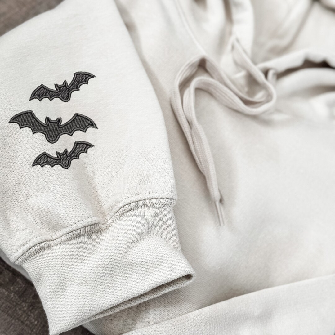 Minimalist Bat Hoodie, Stitched Varsity Crewneck Pullover With Spooky ...