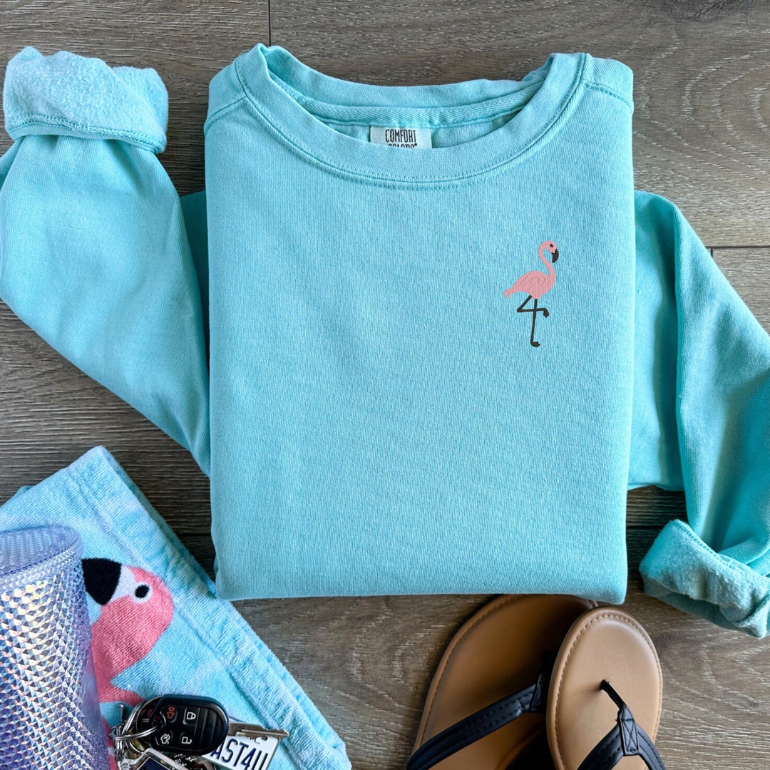 Pink Flamingo Sweatshirt, Embroidered Flamingo Sweater, Beach Lover ...