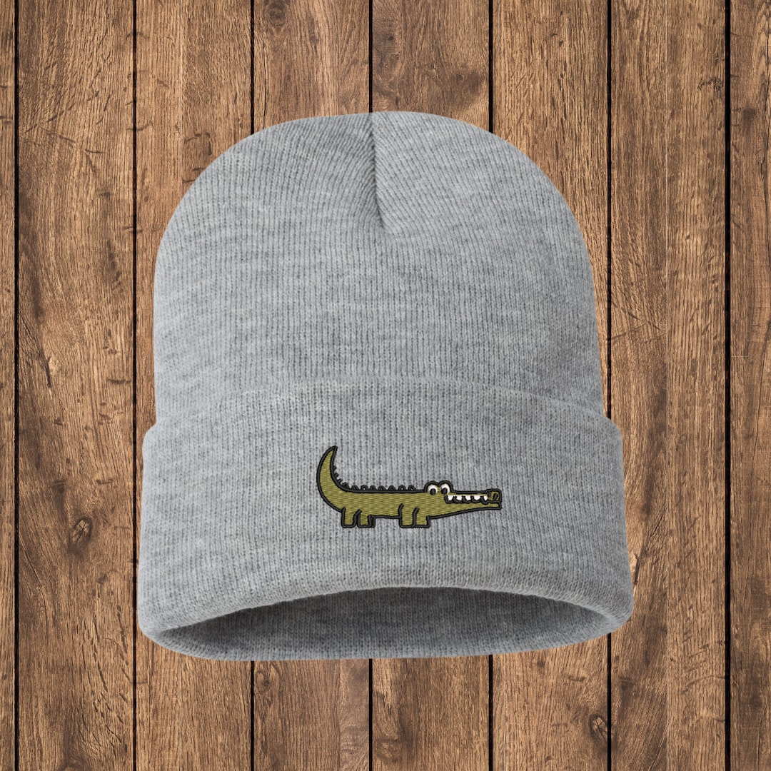 Embroidered Crocodile Beanie, Mini Crocodile Knit Hat, Reptile Lover ...