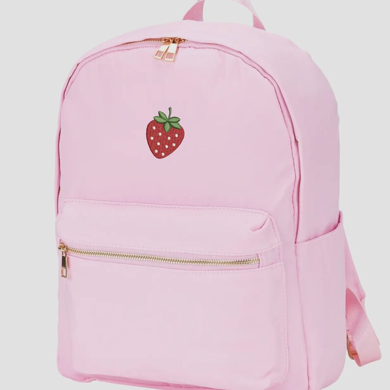 Embroidered Strawberry Backpack, Custom Stitched Backpack, Trendy Fruit ...