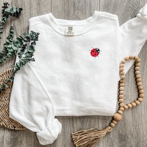 Embroidered Ladybug Crewneck Sweatshirt, Comfort Colors Garment Dyed ...