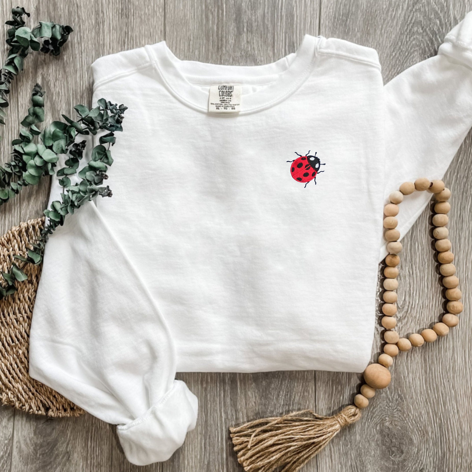 Embroidered Ladybug Crewneck Sweatshirt, Comfort Colors Garment Dyed ...