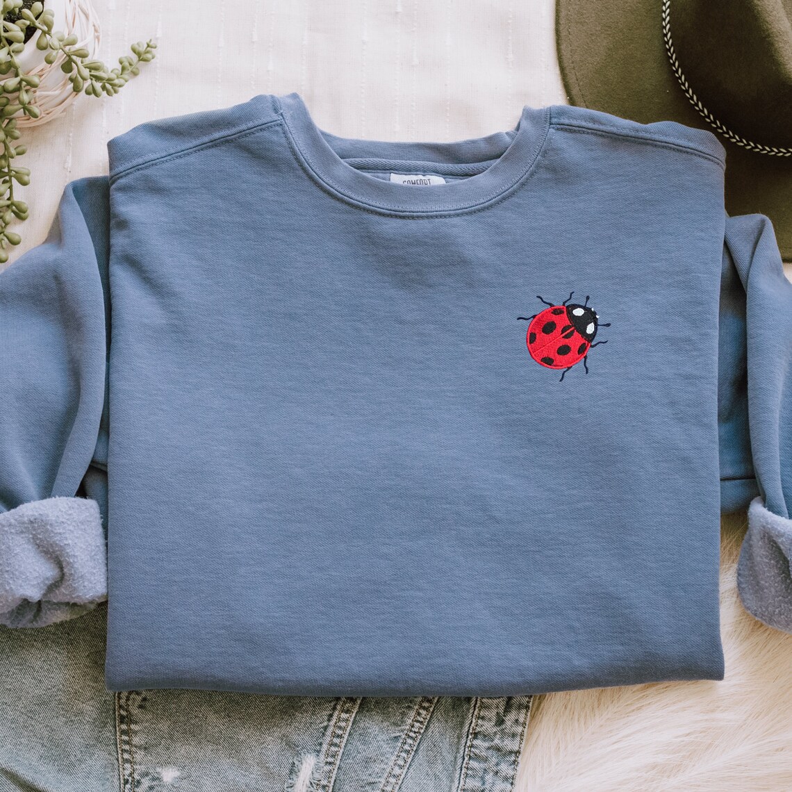 Embroidered Ladybug Crewneck Sweatshirt, Comfort Colors Garment Dyed ...